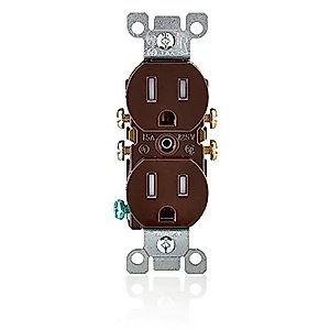 Leviton T5320 15 Amp, 125 Volt, Tamper Resistant, Duplex Receptacle, Residential Grade, Grounding, Brown