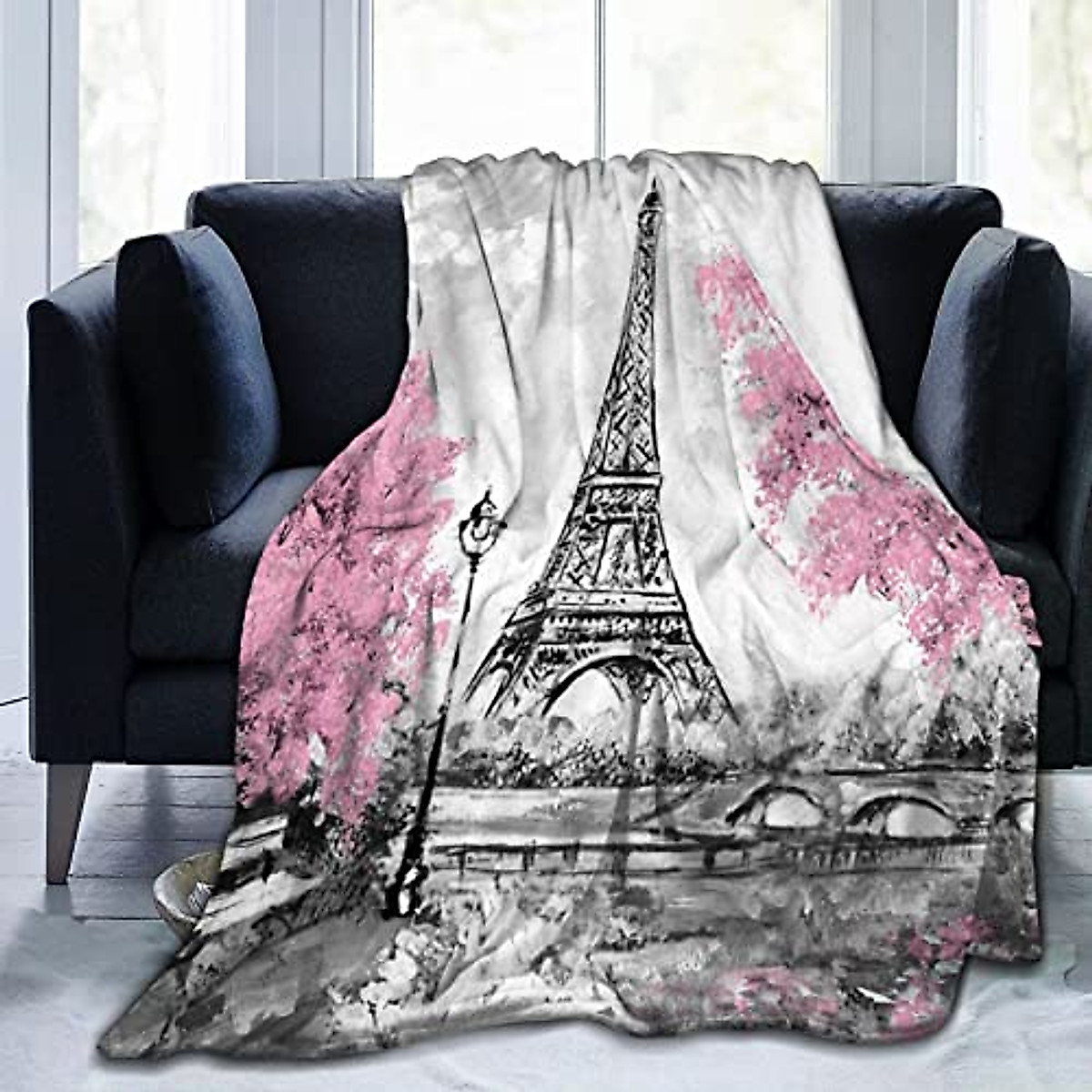 Perinsto Paris Eiffel Tower Throw Blanket Ultra Soft Warm All Season Decorative Fleece Blankets for Bed Chair Car Sofa Couch Bedroom 50"X40"