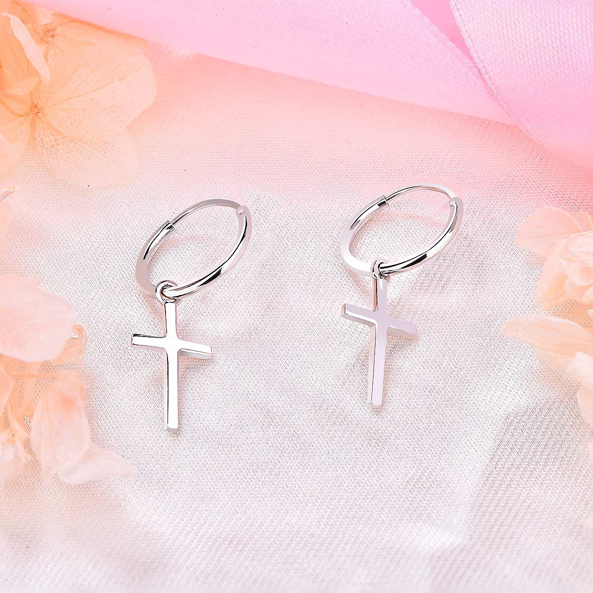 YL Cross Hoop Earrings 925 Sterling Silver Polished Circle Endless Earrings 15mm Dangle Hoops Diameter Jewelry