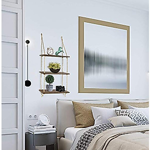 Greenco Decorative Rustic Jute Rope Wall Hanging Floating Shelves, Distressed Wood, 3 Tier .