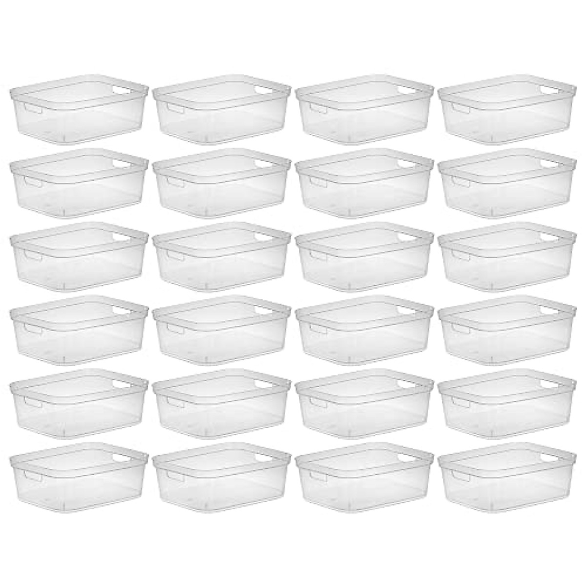 Sterilite 5.25 x 12.25 x 15 Inch Medium Modern Storage Bin w/ Comfortable Carry Through Handles & Banded Rim for Household Organization, Clear 8 Pack