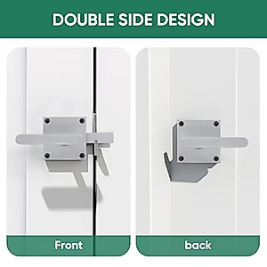 JUBEST Double Side Gate Latches, Heavy Duty Gate Latch Outdoor Fence Gate Hardware for Wooden Gates, Pool Gate, Backyard, Garden Gate, Silver