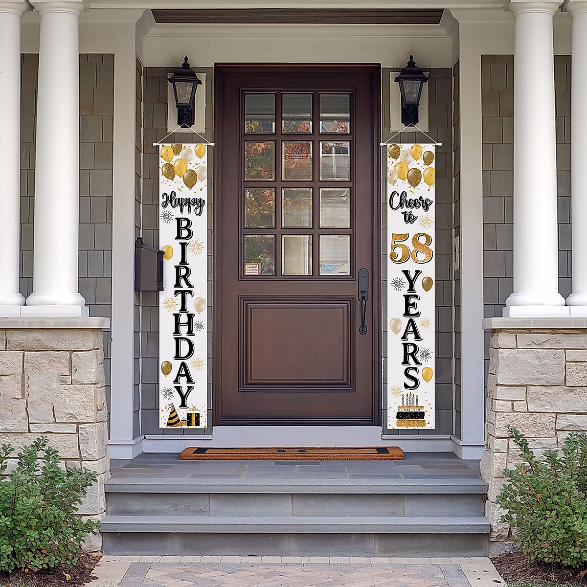 LASKYER Happy 58th Birthday Decorations,58th Gold Balloon Birthday Theme Door Hanging Banner Sign,58 Years Old Bday Party Supplies.