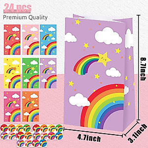 Shindel 24PCS Party Favor Bags, Rainbow Goodie Bags with Stickers, Small Gift Bags, Treat Bags, Colored Paper Bags For Kids Birthday Party favors and Party Supplies 4.7" x 3.1" x 8.7"