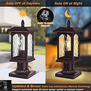 Brown Dusk to Dawn Outdoor Post Lights - 2 Packs Oil Rubbed Bronze Post Lights with Pier Mount Base, Rustic Hard Wired Pole Outdoor Lighting, Waterproof Pillar Lantern Outside for Pathway, Patio