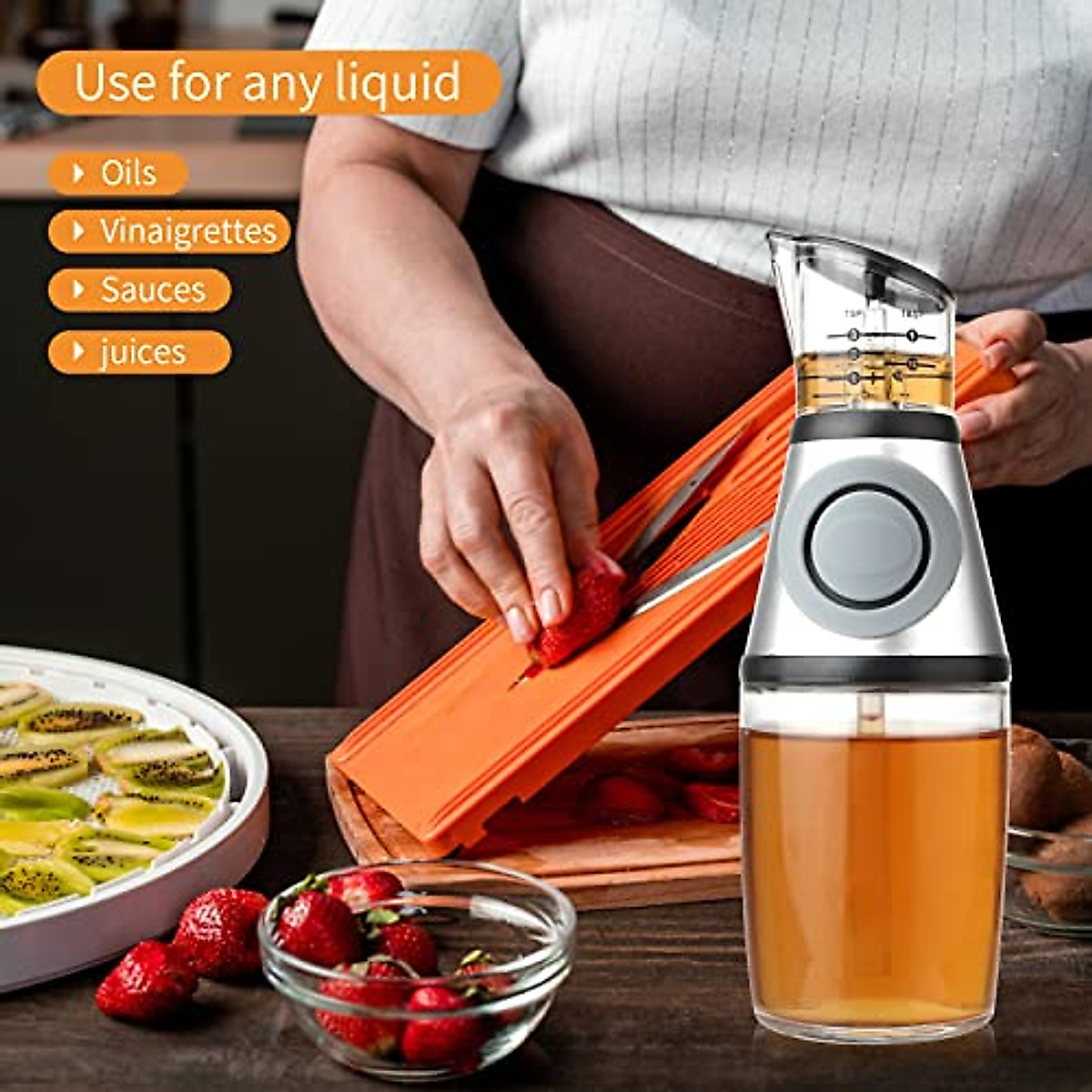Oil dispenser bottle for kitchen,Olive Oil Dispenser,Superior Glass Oil and Vinegar Dispenser with Measuring,8.5 Oz Wide Opening Oil Dispenser Bottle for Kitchen, Cooking,BBQ,Salads,Baking Frying
