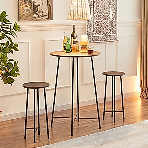 VECELO Small Bar Table and Chairs, Round Bistro Sets with 2 barstools, 3-Piece Pub Dining Furniture, Counter Height Wood Top for Breakfast Dinner Coffee Nap Conference, Easy Assembly