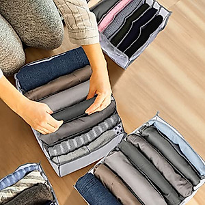18 Pcs Wardrobe Clothes Organizer Closet Organizers Storage Big 7 Grids T-shirt Thin Jean, Small 7 Grids Leggings Socks Pants, Clothes Foldable Washable Drawer Dividers for Clothes Drawer Organizer