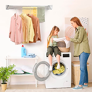 JolyBay Wall Mounted Laundry Drying Rack, Retractable Clothes Drying Rack for Bathroom with Wall Template, 5 Stainless Rods Heaving 60 lb Capacity (White, 40")