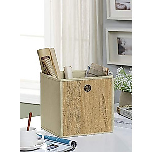Organize It All Non-Woven Storage Cube Bin | Dimensions: 10" x 10" x 10" | Collapsible | Home Storage | Faux Wood Design | Tan