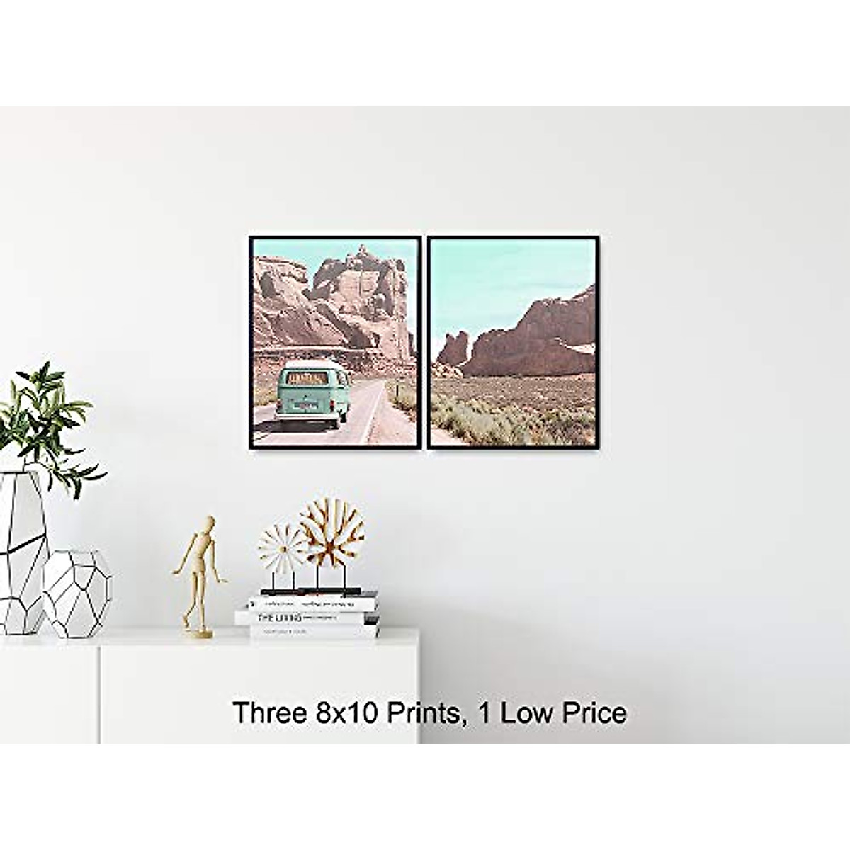 Desert Cactus Travel Photo Set - 8x10 Volkswagen Van Picture Posters - Gift for American West Photography Fans - Unframed Wall Art Prints