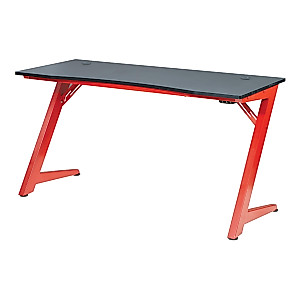 OSP Home Furnishings Beta Battlestation Gaming Desk with Bluetooth RGB LED Lights, Matte Red