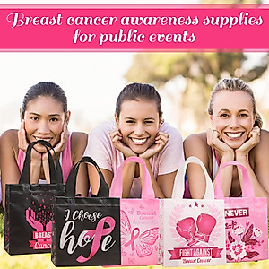 Carriecur 30 pcs Non-Woved Never Give Up Pink Ribbon Paper Bags Breast Cancer Awareness Gift Bags with Handle Pink Ribbon Goodie Bags for Women Breast Cancer Awareness Party Supplies