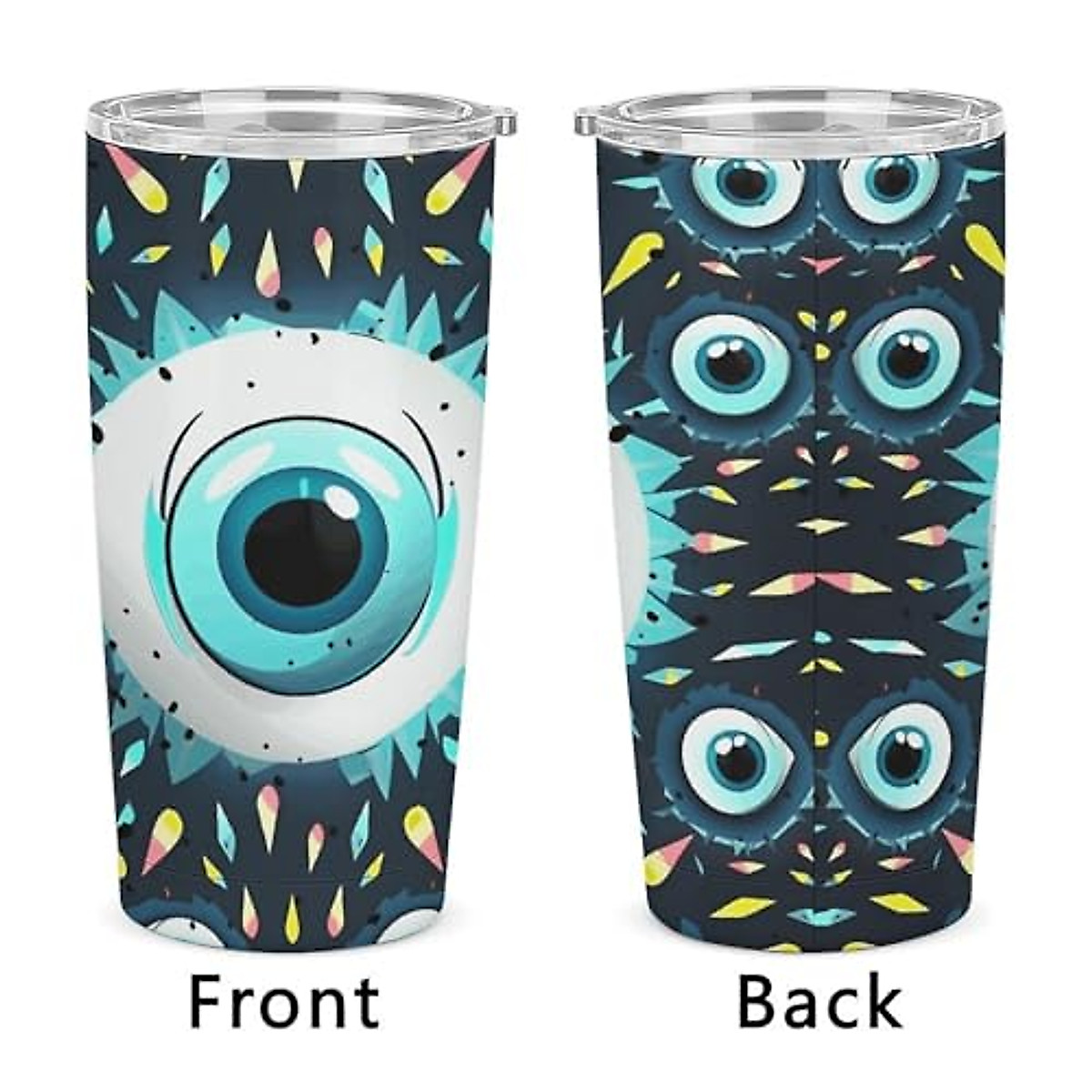 FHENMSA Stainless Steel Insulated Travel Coffee Mug,Evil Eyes Print Reusable Car Cup,Thermal Cup for Outdoor with Straw And Lid