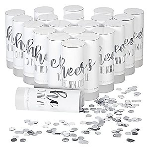 20 Pack Silver Foil Confetti Party Shakers for Wedding Reception, Engagement, Bulk Set (White, 1.5 x 4.3 In)