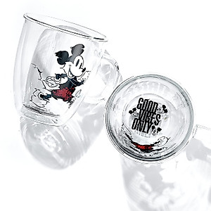 JoyJolt Mickey Mouse 13.5oz Glass Cups Set. 2 Insulated Double Wall Glass Coffee Cups, Insulated Coffee Cup Set. Unique Coffee Mugs, Large Espresso Cups. Disney Cups and Disney Mugs.