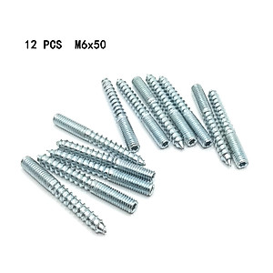 Haozheng Hanger Bolt M6x50 Silvery Double Headed Bolt Self-Tapping Screw for Furniture 12Pcs
