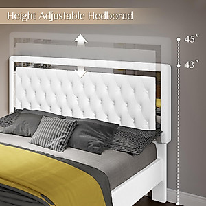 Jocisland Full Bed Frame with LED Lights Headboard&Footboard, Velvet Upholstered Full Size Platform Bed Frame No Box Spring Needed/White