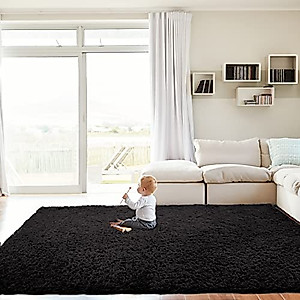 HOMBYS Shaggy Area Rug 8x10 Feet, Ultra Soft Large Plush Faux Fur Carpet, Non-Skid Bedroom Living Room Rug for Kids Playroom Home Decor, Black
