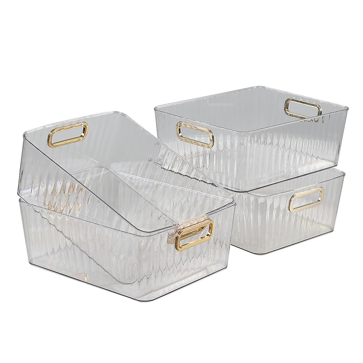 Jandson Clear Plastic Storage Bin, 4 Pack Pantry Organizer Containers