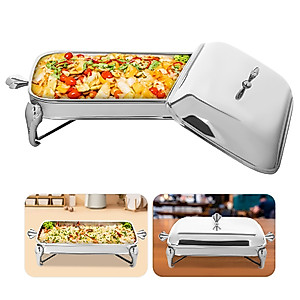 Chafing Dish Buffet Set Stainless Steel Chafing Servers with Handle and Lid Rectangular Food Warmer for Catering Event Birthday Party Buffet Food Warming Trays with Fuel Holder 2.9L, Silver