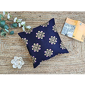 Craftbot Embroidered Indian Throw Pillow Covers - Navy Blue Accent Pillows 16x16 Inches - 1 Piece - NO Insert Included
