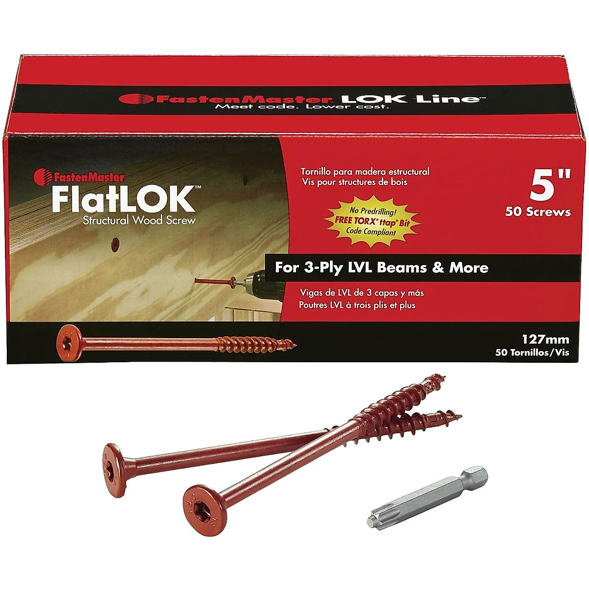 FastenMaster Flatlok No. 14 x 5 in. L #40 Torx ttap Flat Head Epoxy Carbon Steel Wood Screws