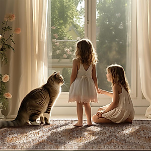 Madane Hallway Runner Rug 2x12, Extra Long Washable Runner Rugs with Rubber Backing, Non Slip Carpet Runner, Vintage Rug Runners for Kitchen Laundry Room Entryway (Turmeric/Grey, 2'x12')