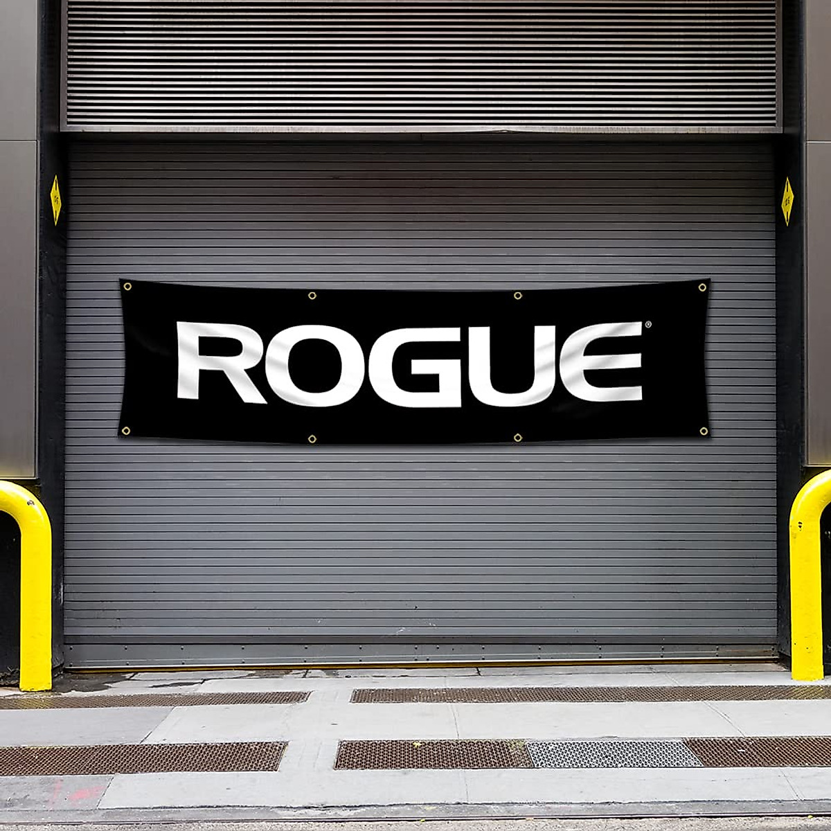 Felizer Fitness Gym Banner in Black Flag (2x8ft, Anti-fade Poly?150D) Double Stitched Tapestry with Two Brass Grommets For Garage/Man Cave/Dorm/Room