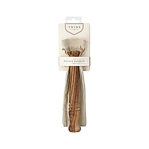 Twine Acacia Wood Muddler, Bar Accessory and Cocktail Drinkware Tool, Kitchen Essential with Jute Storage Pouch, Set of 1, Wood Grain
