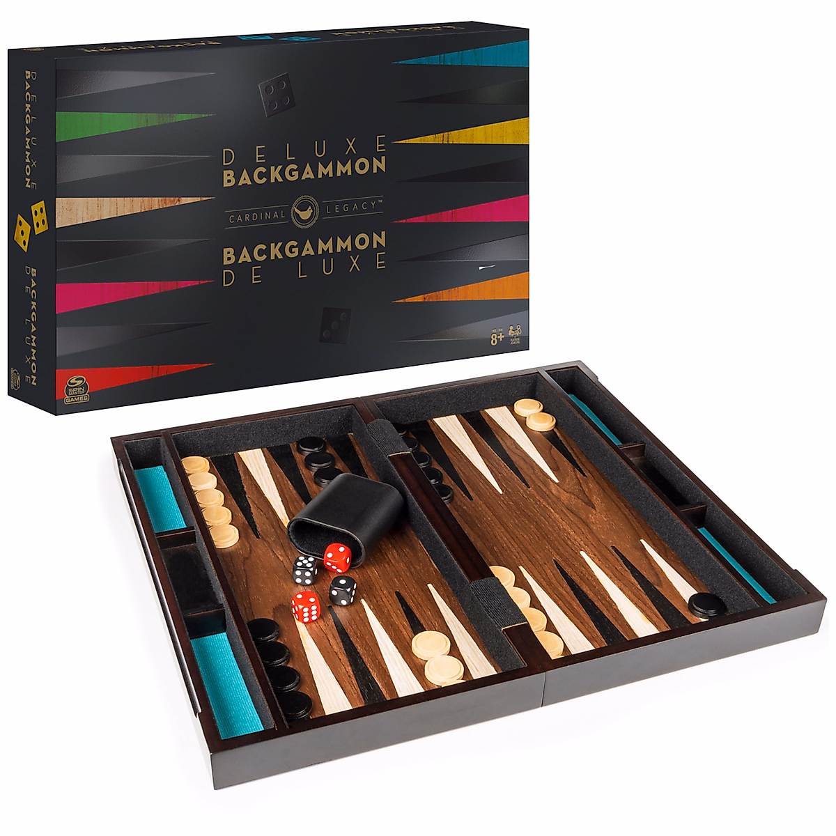 Spin Master Games Legacy Deluxe Wooden Backgammon Classic 2-Player Original Board Game Set with Cups and Dice, for Kids and Adults Aged 8 and up