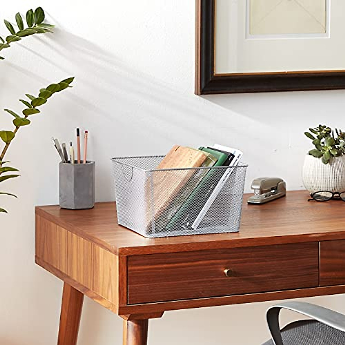 Silver Mesh Open Bin Storage Basket Organizer for Fruits, Vegetables, Pantry Items Toys, Etc.