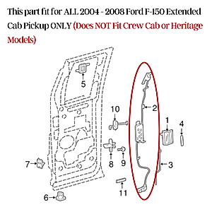 Rear Door Lock Latch with Cable Assembly Left Driver Side for 2004-2008 Ford F-150 Extended Cab Pickup Upper and Lower Locking Latches Assembly 6l3Z18264A01B 8L3Z18264A01B