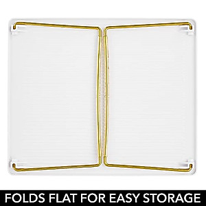 mDesign Metal Stacking Storage Organization for Shelves Inside Cabinet in Kitchen, Pantry, Cupboard, Fridge/Freezer, Organizer Stand for Plates, Bowls, Mugs, Ligne Collection, 4 Pack, White/Soft Brass