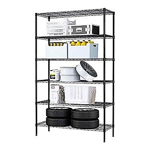 6 Tier Wire Shelving Unit Wire Shelves, NSF Heavy Duty Height Adjustable Storage Wire Shelf Shelving Rack with Feet Leveler Garage Rack Kitchen Rack Office Rack Commercial Shelving (Black 42x16x72)