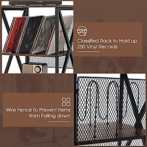 Giantex Record Player Stand, Vinyl Record Storage Table w/ 3 M-Shaped Dividers & 4 Rolling Wheels, Turntable Stand Holds Up to 250 Albums for Living Room, Office, Rustic Brown