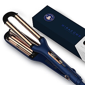 MIRACOMB Ion Titanium Deep Waver Smart Crimping Iron Hair Crimper, Digital Heat Settings, Auto Off, Dual Voltage, Royal Blue