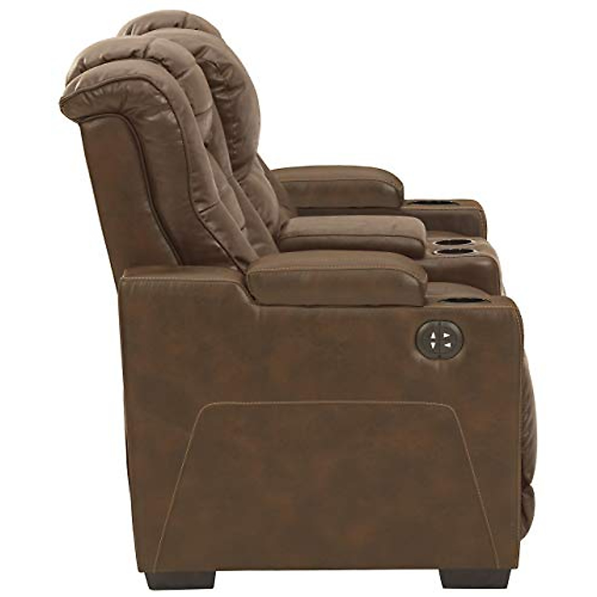 Signature Design by Ashley Owner's Box Faux Leather Power Reclining Loveseat with Center Console, Brown