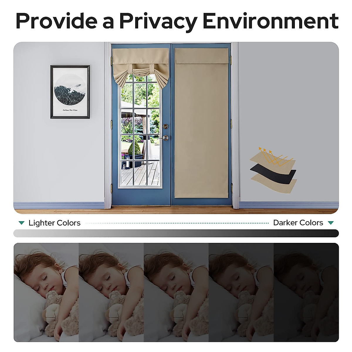 HOMEIDEAS Beige Privacy Blackout French Door Curtains, 26 X 68 Inch Room Darkening Blinds for Glass Door, Thermal Insulated Tie Up Shades Window Curtains for Bedroom, 1 Panel