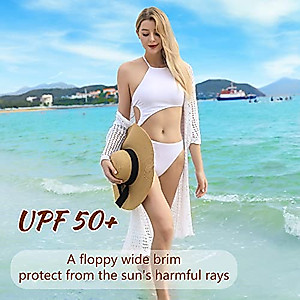 Beach Hats for Women - Sun Hat Womens UPF 50+, Packable Roll Up, Wide Brim Straw Women, Vocation, Cruise, Honeymoon, Travel,Khaki