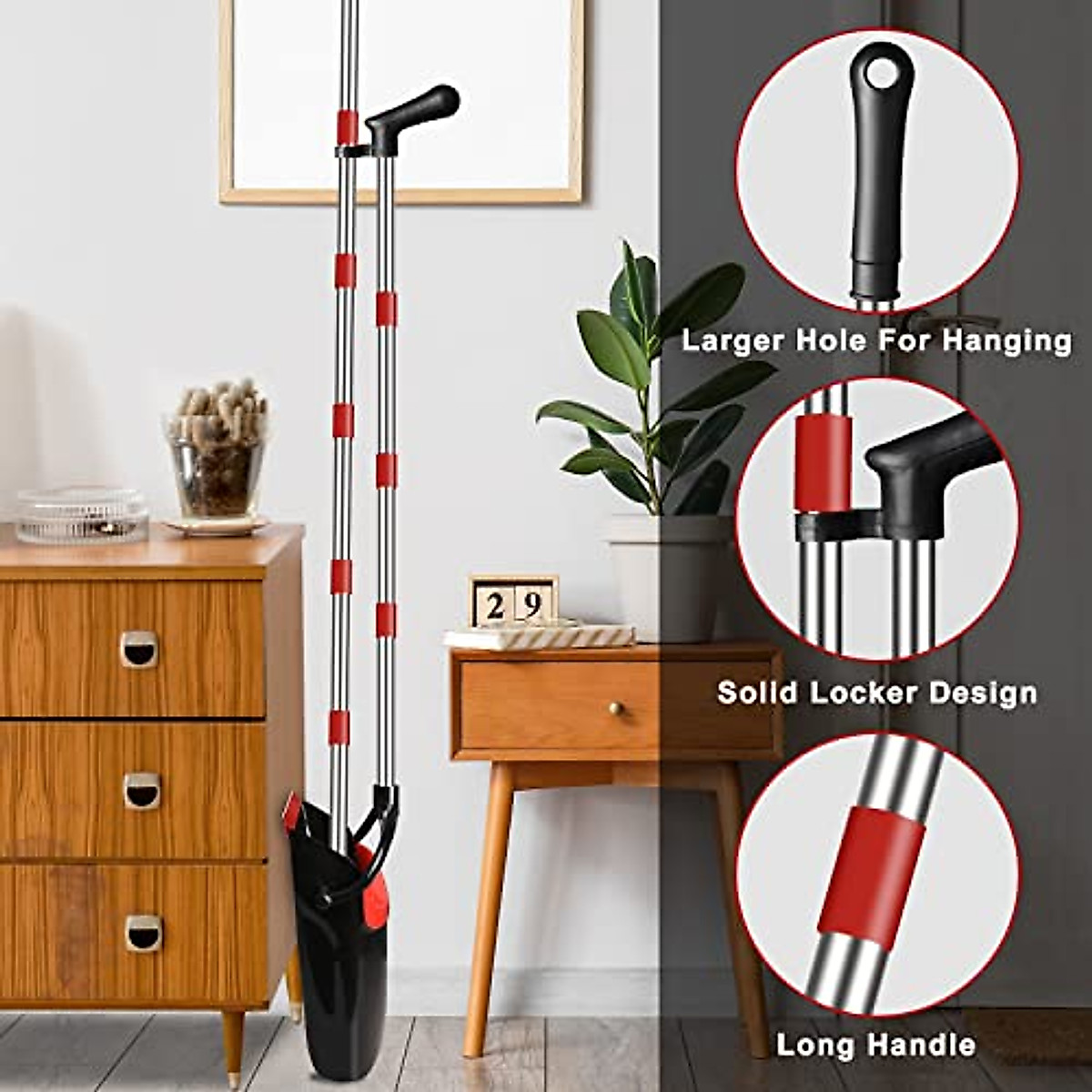 GRAREND Broom and Dustpan Set for Home, Upright 55" Long Handle Broom with Dustpan Combo Set, Lobby Broom Sweeping for House Kitchen Room Office Indoor Floor Cleaning Supplies Housewarming Gift - Red