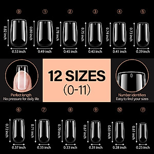 AILLSA Short Square Nail Tips - 504pcs Clear Soft Nail Tips Full Cover Gel Nails Tips Pre-shaped Acrylic for Extensions Easy for Home DIY Nail Salon 12 Sizes