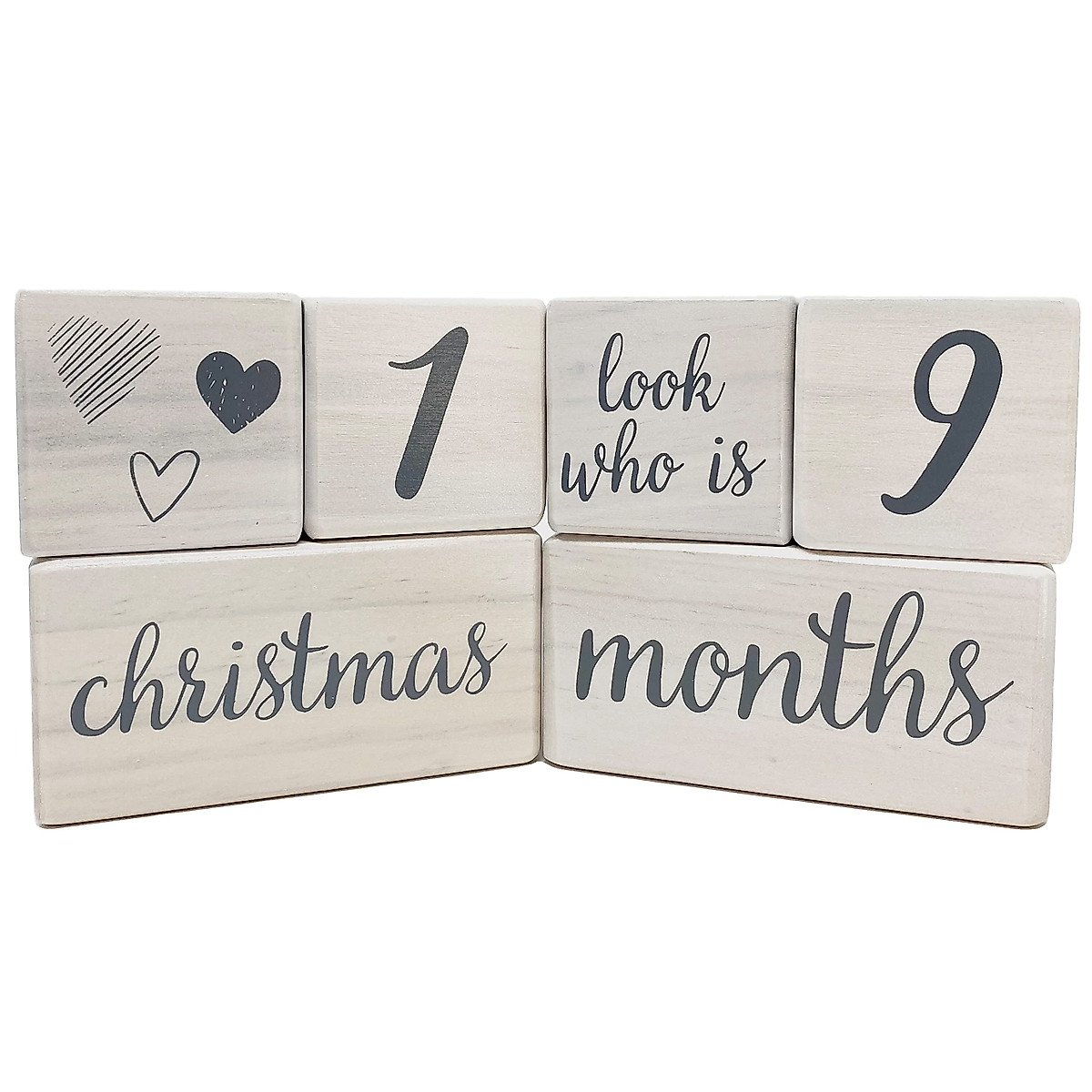 Pondering Pine Baby Milestone Blocks - Natural White Stain Pine Wood with Weeks Months Years Grade and Holidays, Newborn Weekly Monthly First Year Picture Props, 6 Block Milestones Age Set with Bag