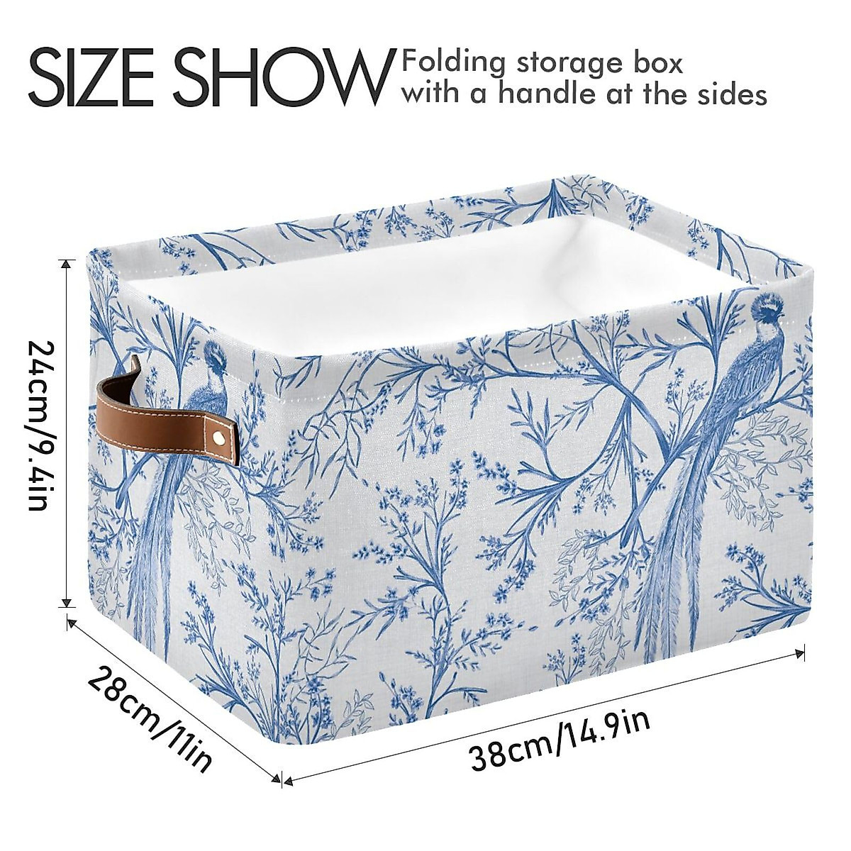 susiyo Foldable Storage Bin Oriental Garden Bird Fabric Storage Baskets Collapsible Shelf Baskets Organizing Basket Bin with PU Handles for Shelves Home Closet Bedroom Living Room-1Pack