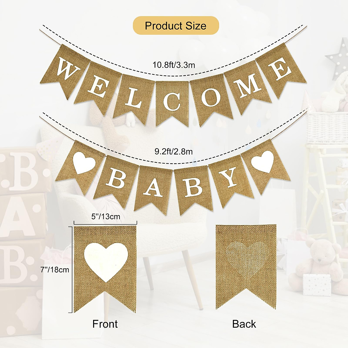 Anwyll Welcome Baby Burlap Banner,Baby Shower Decoration Banner,Pre-Strung Oh Welcome Baby Shower Sign for Backdrop,Adorable Neutral Gender Reveal Party Decor,Baby Announcement Sign for Girls Boys