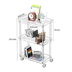AQUIVER Acrylic Slim Storage Cart - 4 Tiers Narrow Rolling Cart - Utility Cart for Kitchen, Bathroom, Living Room, Laundry - 15.6 '' L x 10.2 '' W x 33.9 '' H