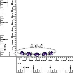 Gem Stone King 925 Sterling Silver Oval Checkerboard Purple Amethyst and White Diamond Tennis Bracelet For Women (6.26 Cttw, Gemstone Birthstone, Fully Adjustable Up to 9 Inch)