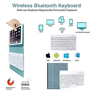 aMZCaSE iPad Pro 9.7 Inch Case with Keyboard for iPad 6th Generation(2018),iPad 5th Generation(2017),iPad Air 2 Case with Keyboard,iPad Air 1,Wireless Detachable Bluetooth Keyboard,Lake Blue