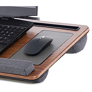 Husband Pillow Combo - Backrest Pillow with Arms : XXL Maroon & Foldable Laptop Tray : Brown - Memory Foam Reading Pillows for Bed w/Removable Neck Roll & Laptop Bed Tray Table