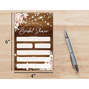 Bridal Shower Invitations, Rustic Wood Pink Floral Wedding Shower Invites For Bridal Shower, Engagement Party, Wedding Party, 25 Invitations Cards and Envelopes (yqk01)